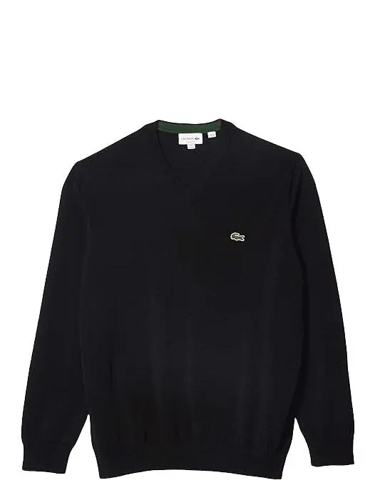 Lacoste Long Sleeve V-neck Sweater - Black