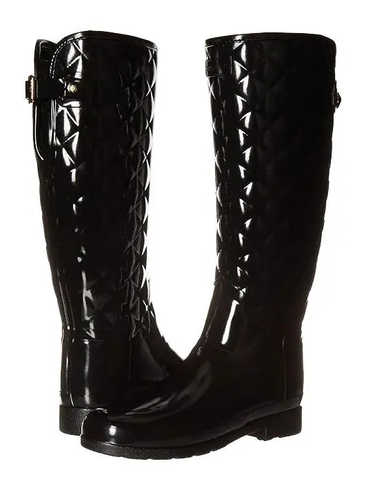 Hunter Refined Gloss Quilt Tall Rain Boots - Black