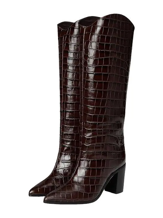 Schutz Maryana Block" Knee-high Croc-effect Boots - Brown