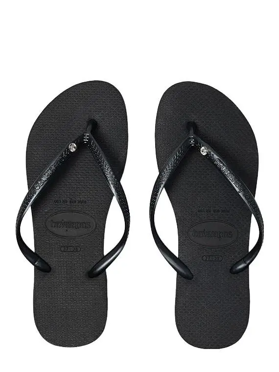 Havaianas Slim Crystal Embellished Flip Flops - Black