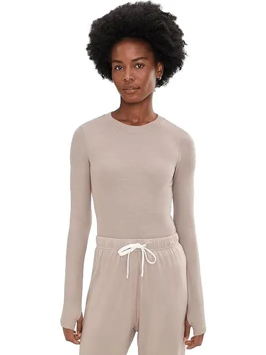 Splits59 Louise Rib Long Sleeve Top - Beige