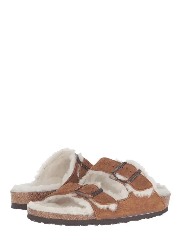 BIRKENSTOCK Arizona Shearling Suede Sandals - Tan