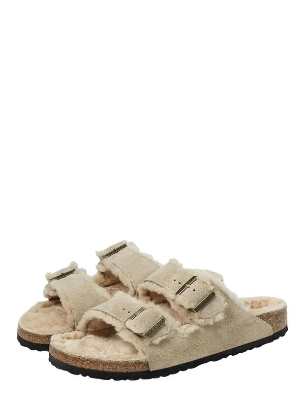 BIRKENSTOCK Arizona Shearling Suede Sandals - Taupe