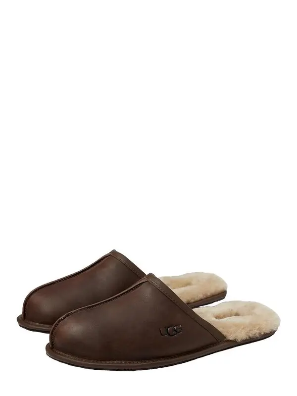 UGG Scuff Leather Slippers With Sheepskin Lining - Tan