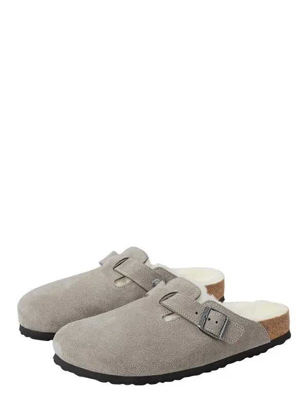BIRKENSTOCK Boston Shearling Suede Clogs - Gray