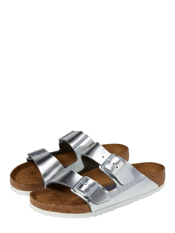 BIRKENSTOCK Arizona Soft Footbed Metallic Leather Dress Sandals - Silver