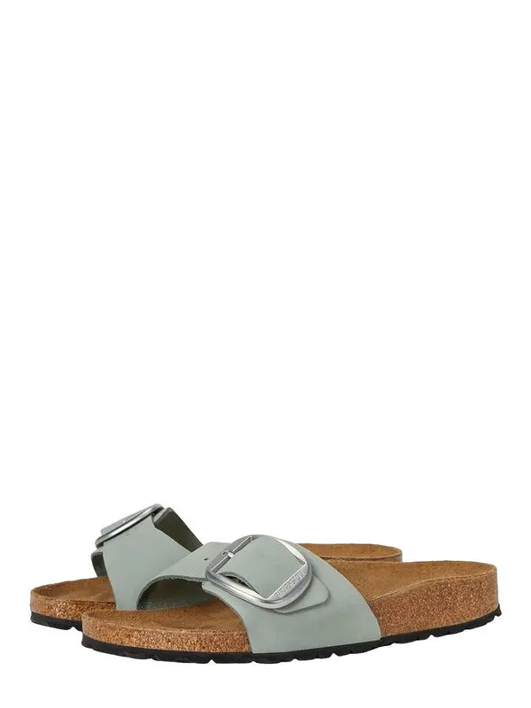 BIRKENSTOCK Madrid Big Buckle Nubuck Leather Slide Sandals - Gray