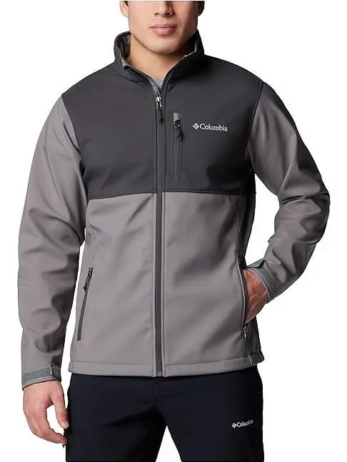 Columbia Softshell Jacket With Stand Collar And Embroidered Logo - Gray
