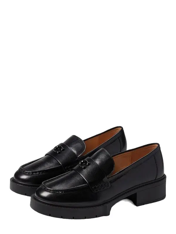 COACH Leah Leather Loafers With Platform And Block Heel - Black