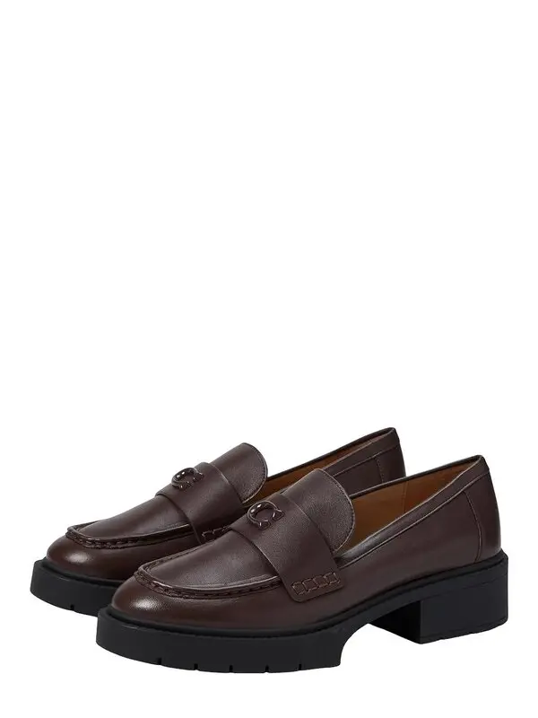 COACH Leah Leather Loafers With Platform And Block Heel - Tan
