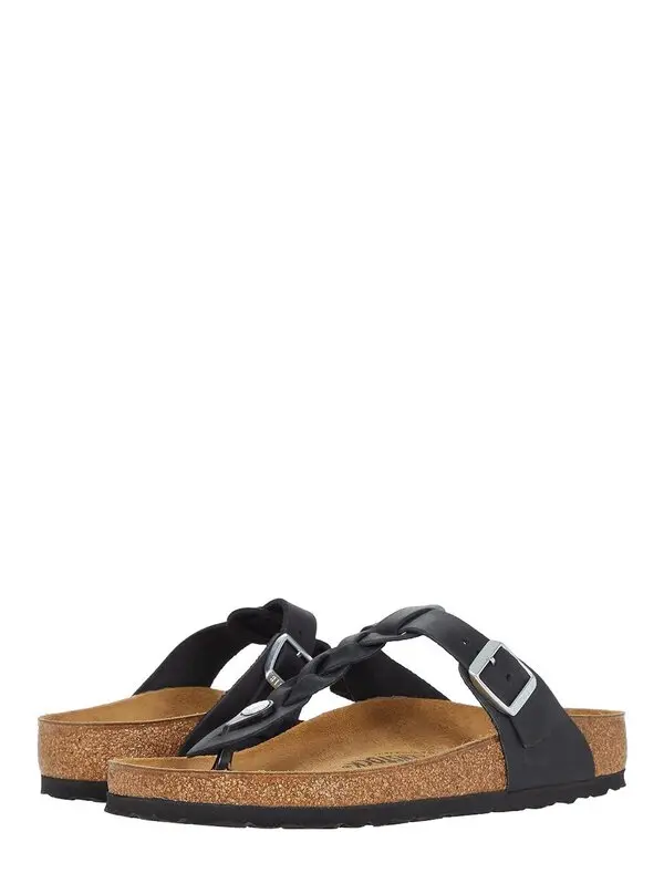 BIRKENSTOCK Gizeh Braided Oiled Leather Thong Sandals - Black
