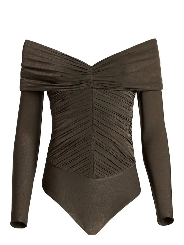 Khaite The Panza Off-shoulder Bodysuit - Brown