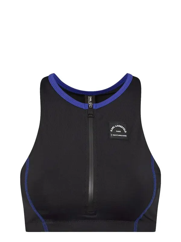 Karl Lagerfeld Sporty Logo Zipper Swim Top - Black