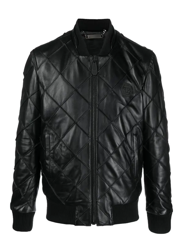 Philipp Plein Quilted Leather Bomber Jacket - Black