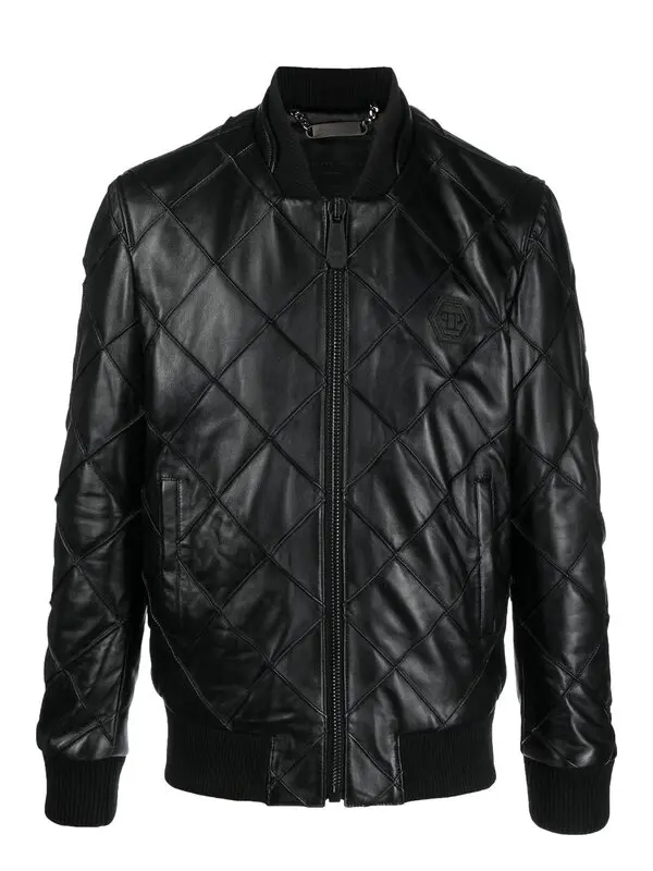 Philipp Plein Quilted Leather Bomber Jacket - Black