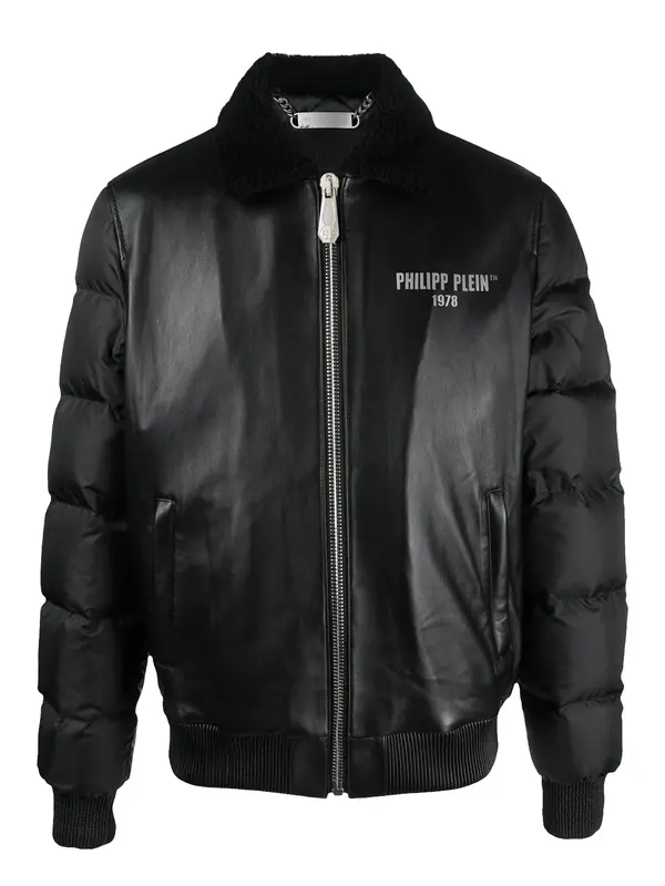 Philipp Plein Logo-print Padded Leather Jacket - Black