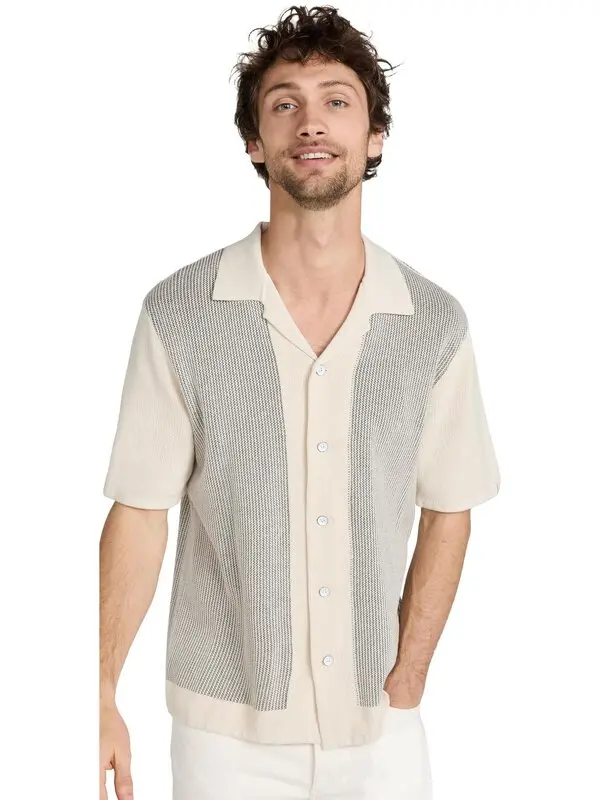 Rag & Bone Harvey Knit Camp Shirt - Ivory/black