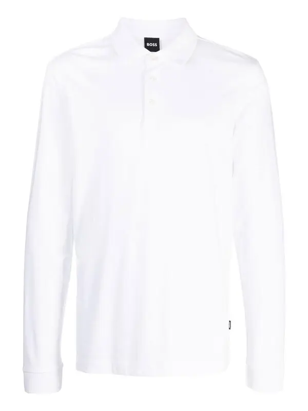 BOSS Long-sleeve Cotton Polo Shirt - White