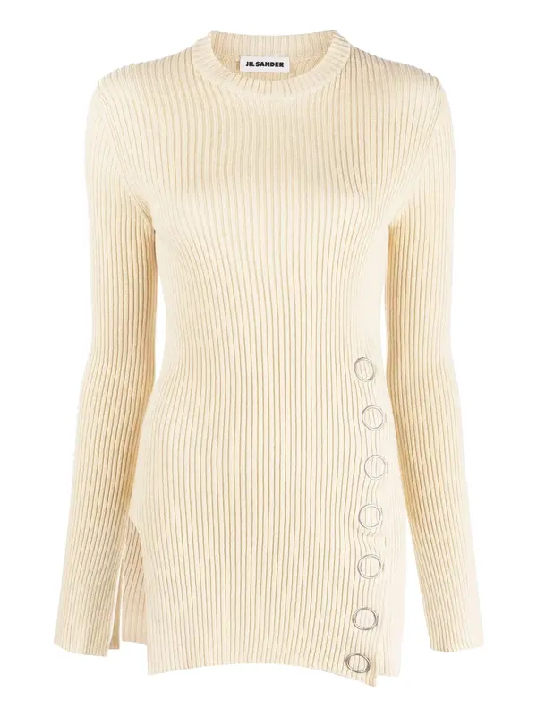JIL SANDER Snap-button Ribbed Top - Neutrals