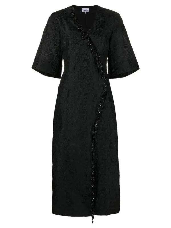 GANNI Jacquard Organza Midi Dress - Black