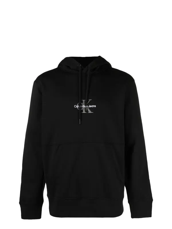 Calvin Klein Logo-embroidered Long-sleeve Hoodie - Black