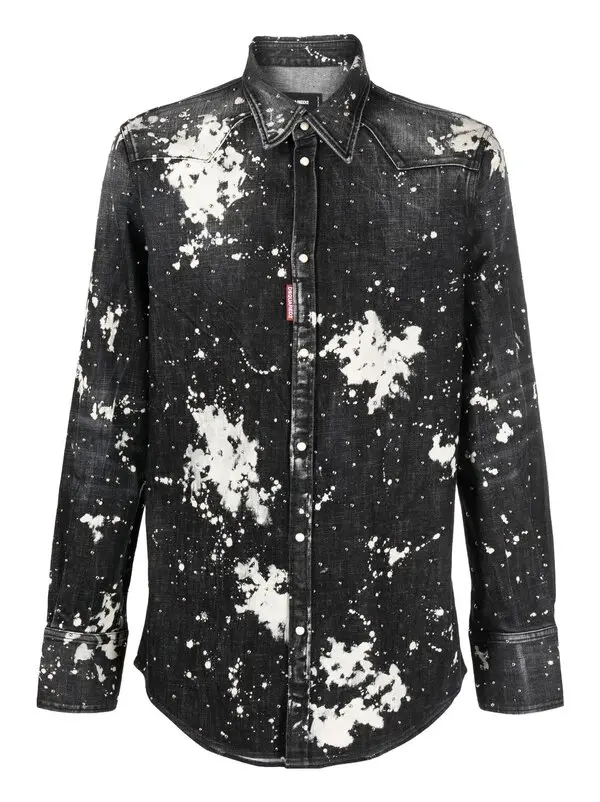Dsquared2 Studded Bleach-effect Denim Shirt - Black