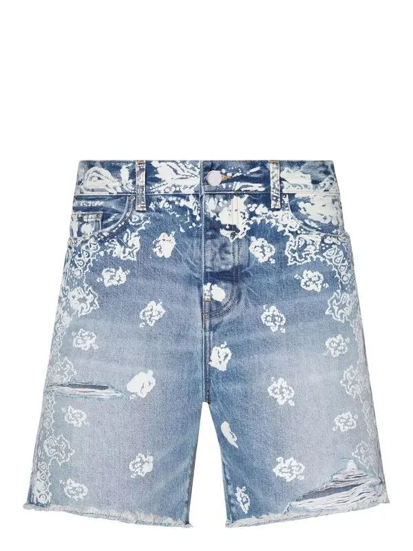 Amiri Bleach Bandana Print Denim Shorts - Blue
