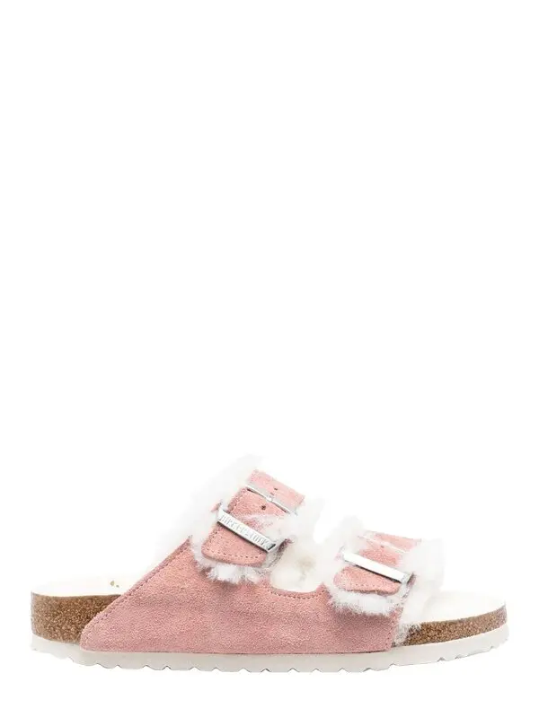 BIRKENSTOCK Shearling Double Buckle Slides - Pink