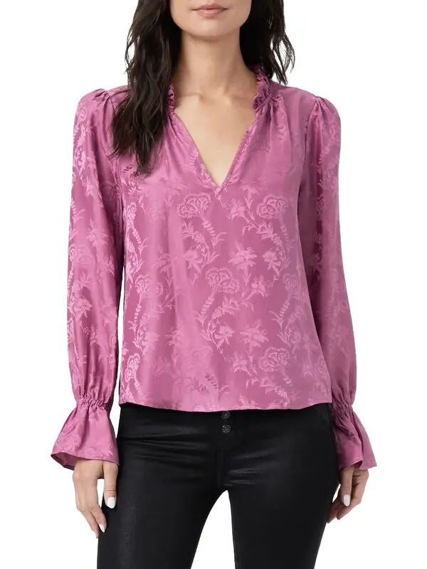 Paige Laurin Floral Silk Jacquard Blouse - Dusty Plum