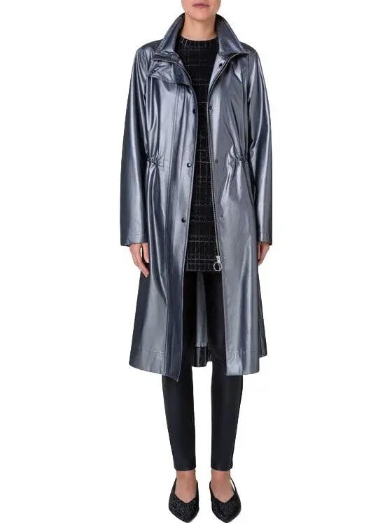 Akris Dot Pattern Water Repellent Trench Coat - Black Silver