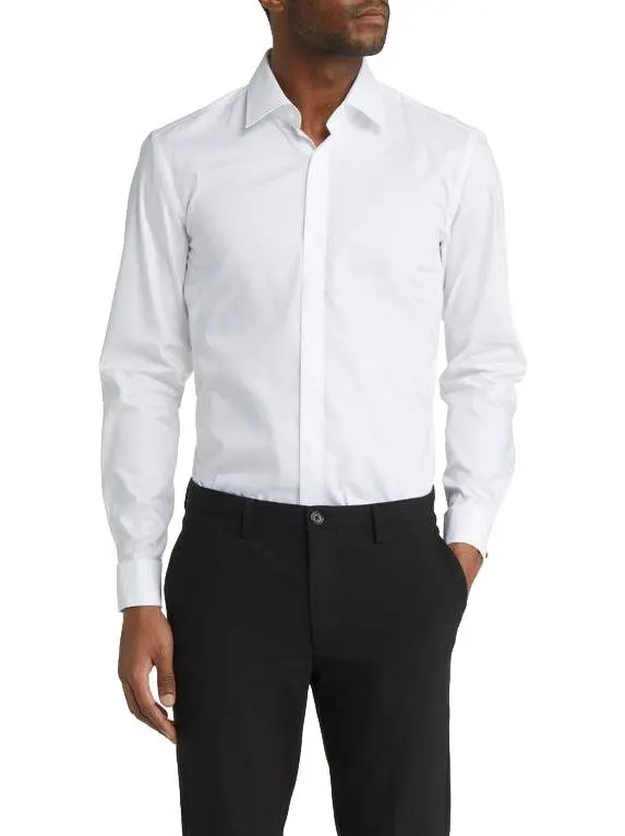 BOSS Hank Slim Fit Easy Iron Tuxedo Shirt - White
