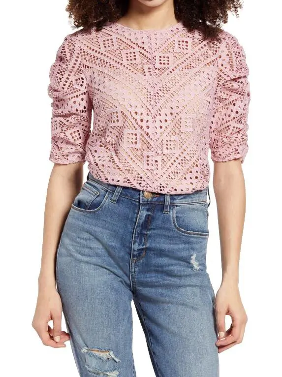 Endless Rose Chevron Stripe Lace Top - Pink