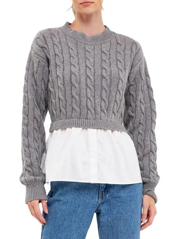 English Factory Layered Cable Sweater - Grey
