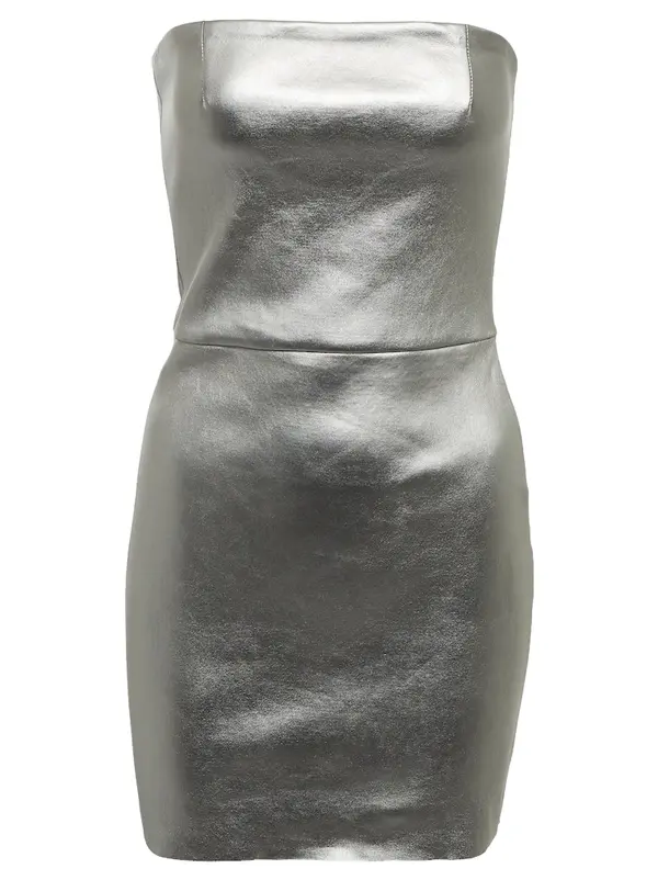 Stouls Amina Strapless Leather Mini Dress - Grey