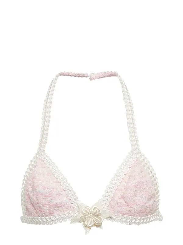 Alessandra Rich Embroidered Cotton-blend Lurex® Bra - Multicoloured