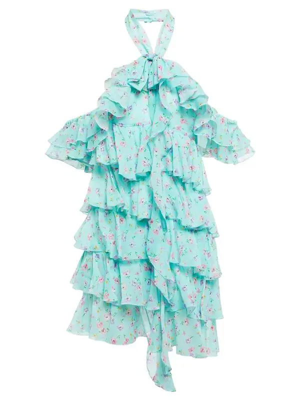 Alessandra Rich Halterneck Ruffle-detail Mini Dress - Blue