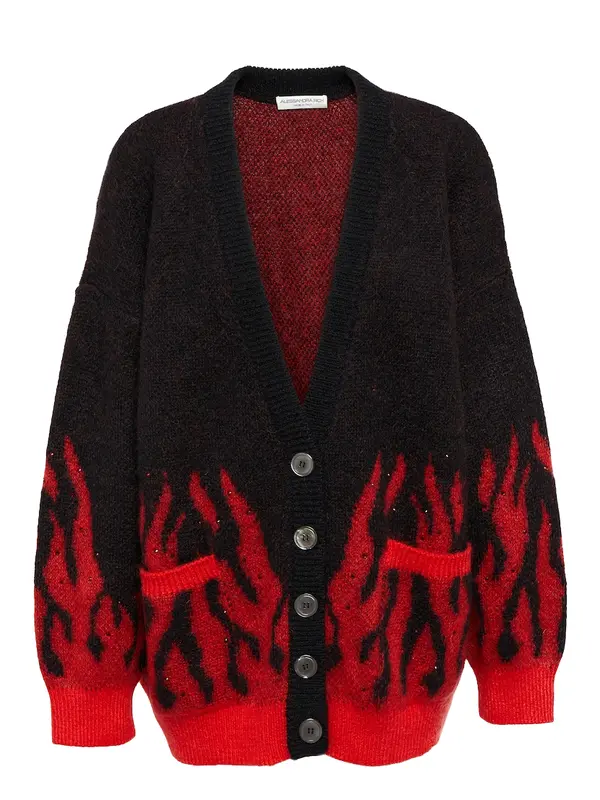Alessandra Rich Embellished Mohair-blend Jacquard Cardigan - Black