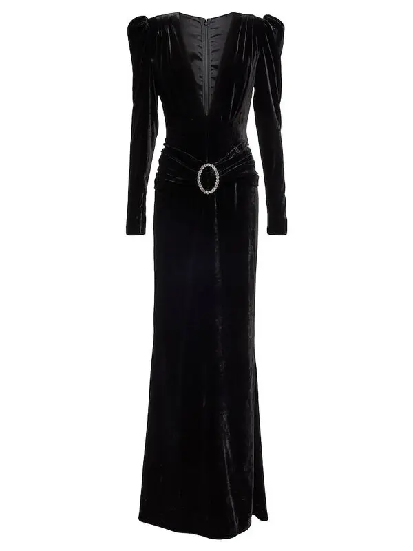 Alessandra Rich Embellished Velvet Gown - Black