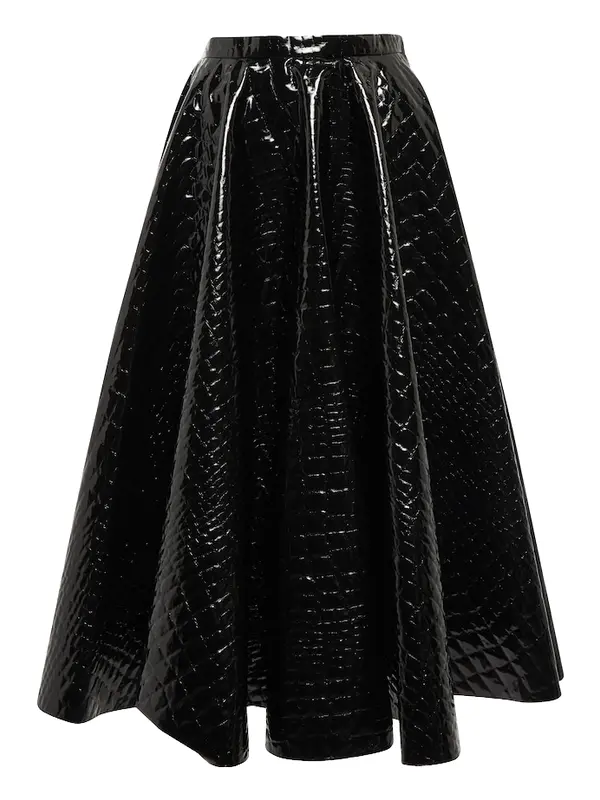 Alaïa Croc-effect Midi Skirt - Black