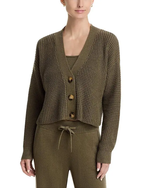 Eberjey Cropped Cardigan Sweater - Smokey Olive