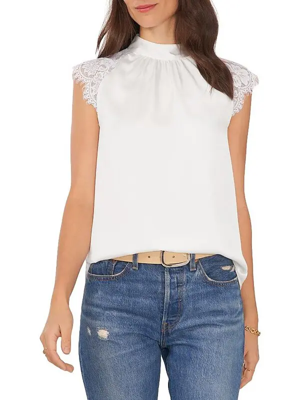 Vince Camuto Lace Cap Sleeve Blouse - New Ivory