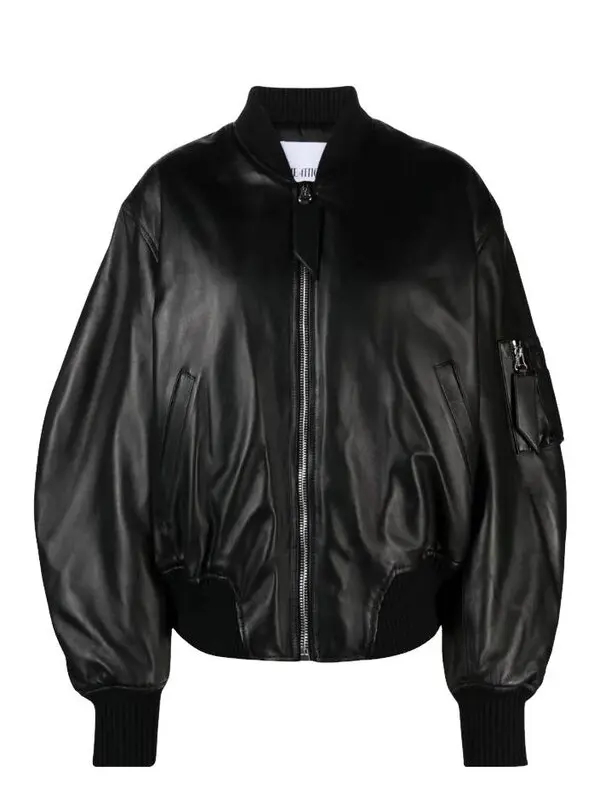 Attico Leather Bomber Jacket - Black