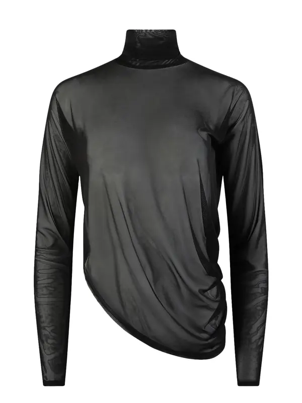 RtA Lei Mesh Turtleneck Top - Black