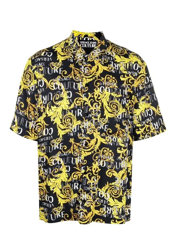Versace Baroque-print Short-sleeve Shirt - Black