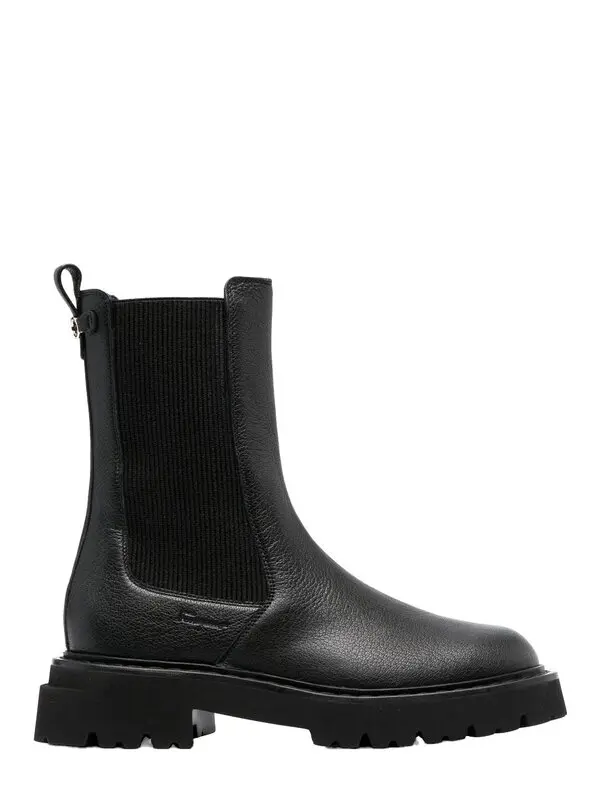 FERRAGAMO Double Gancini Leather Chelsea Boots - Black