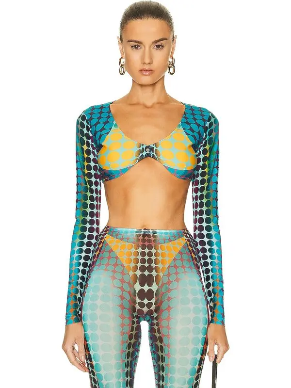 JEAN PAUL GAULTIER Cropped U Neck Top - Blue  Purple  & Yellow