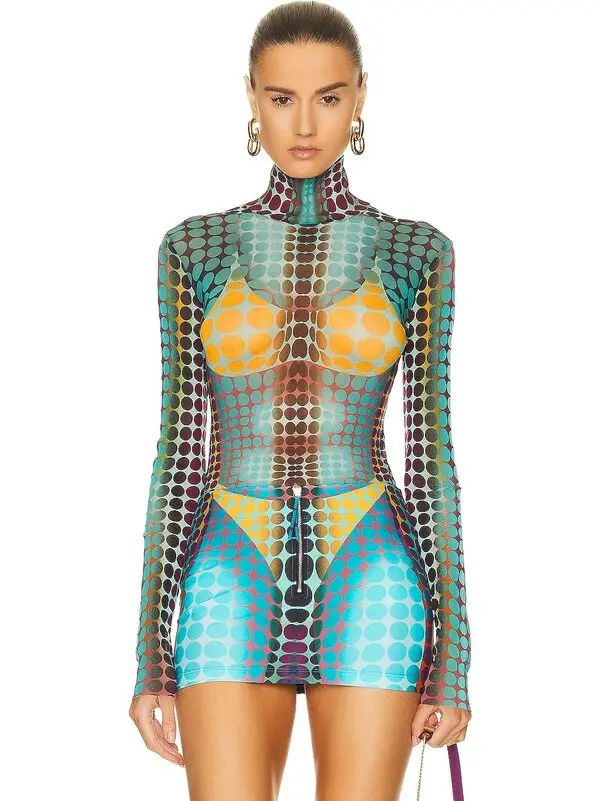 Jean Paul Gaultier High Neck Long Sleeve Top - Blue  Purple  & Yellow