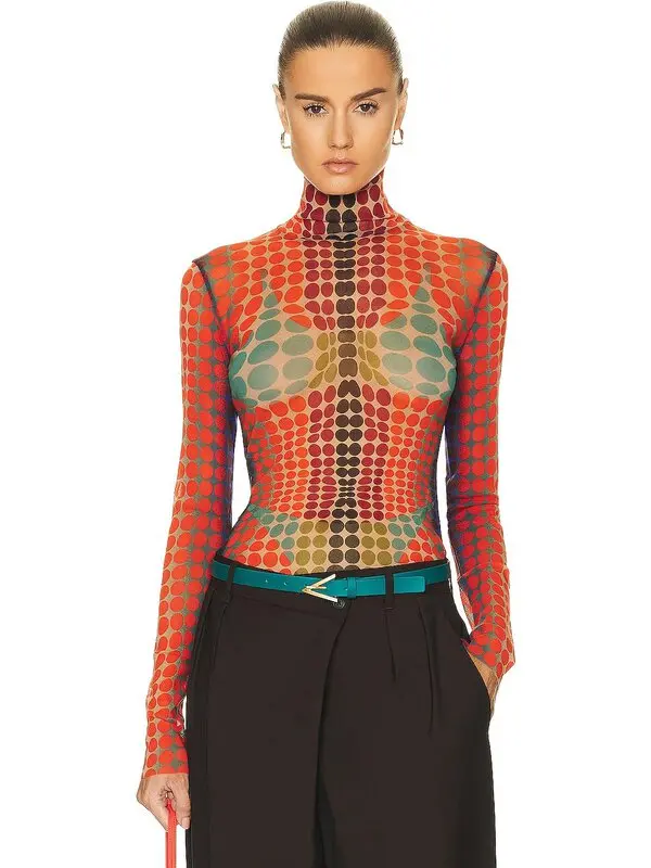 JEAN PAUL GAULTIER High Neck Long Sleeve Top - Purple  Orange  & Green