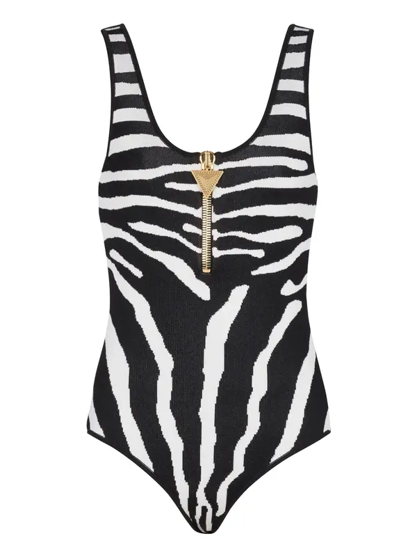 Balmain Zebra-print Zip-up Bodysuit - Black