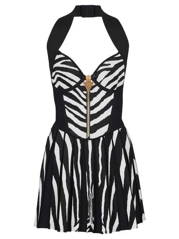 Balmain Zebra-print Halterneck Minidress - Black